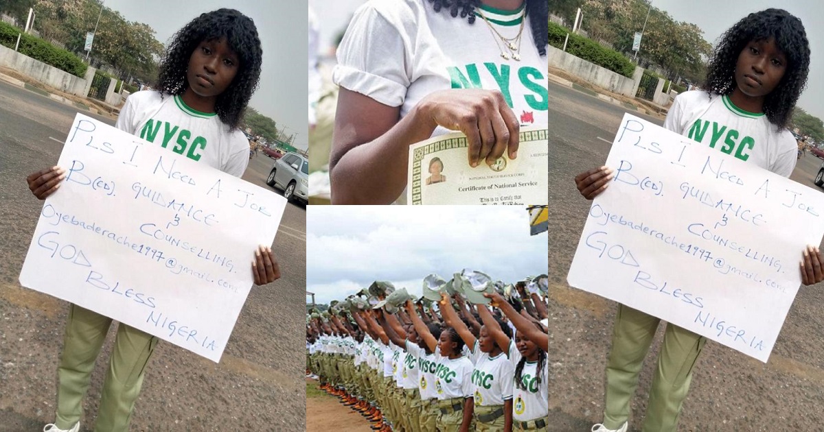 Graduate in NYSC uniform hits the street to beg for job immediately ...