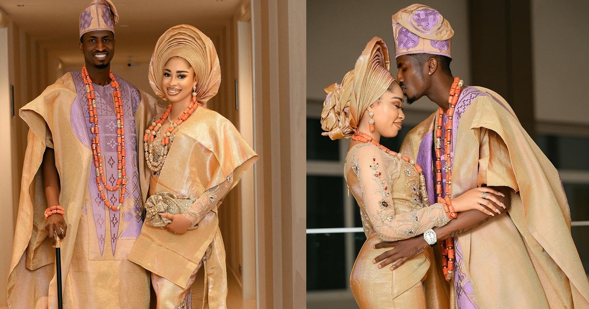 Actress Yetunde Barnabas and Footballer Peter Olayinka hold their ...