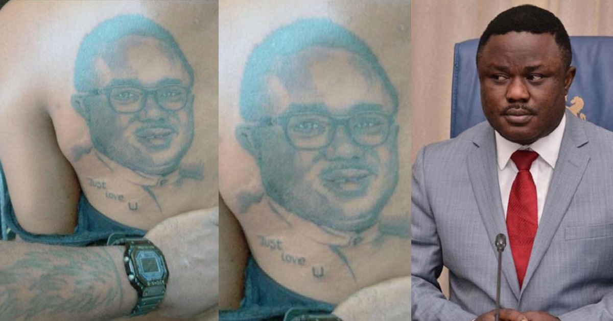 Lady tattoos the face of Cross River State Governor, Ayade, on her back