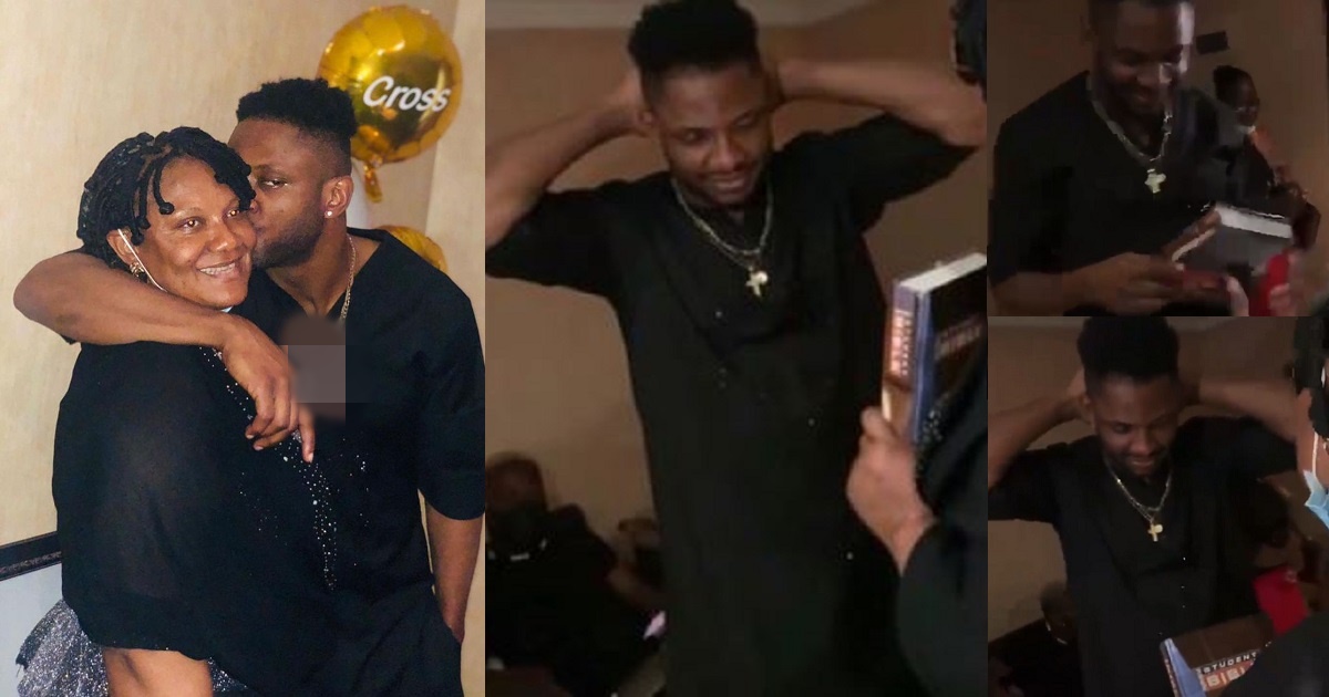 Moment Cross' mum presented him a Bible at his welcome party (video)