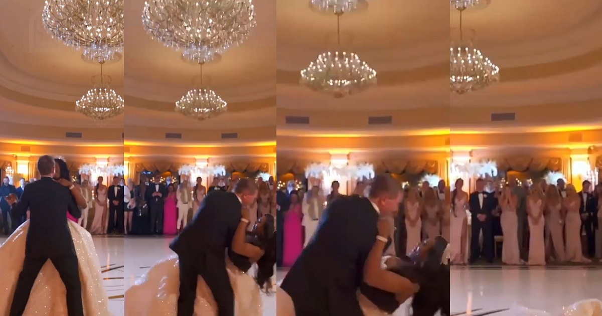 Couple suffer embarrassing fall during first dance at their wedding ...