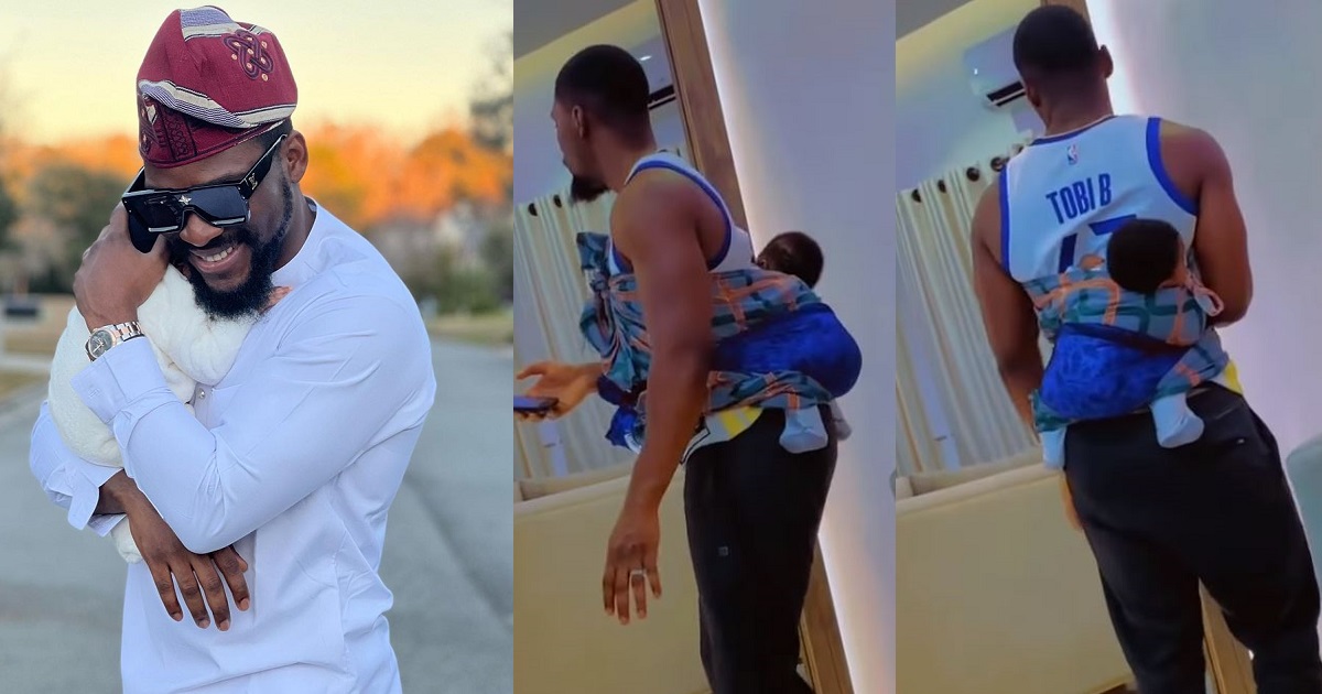 Daddy duties! Reality star, Tobi Bakre backs his son, Malik in adorable ...