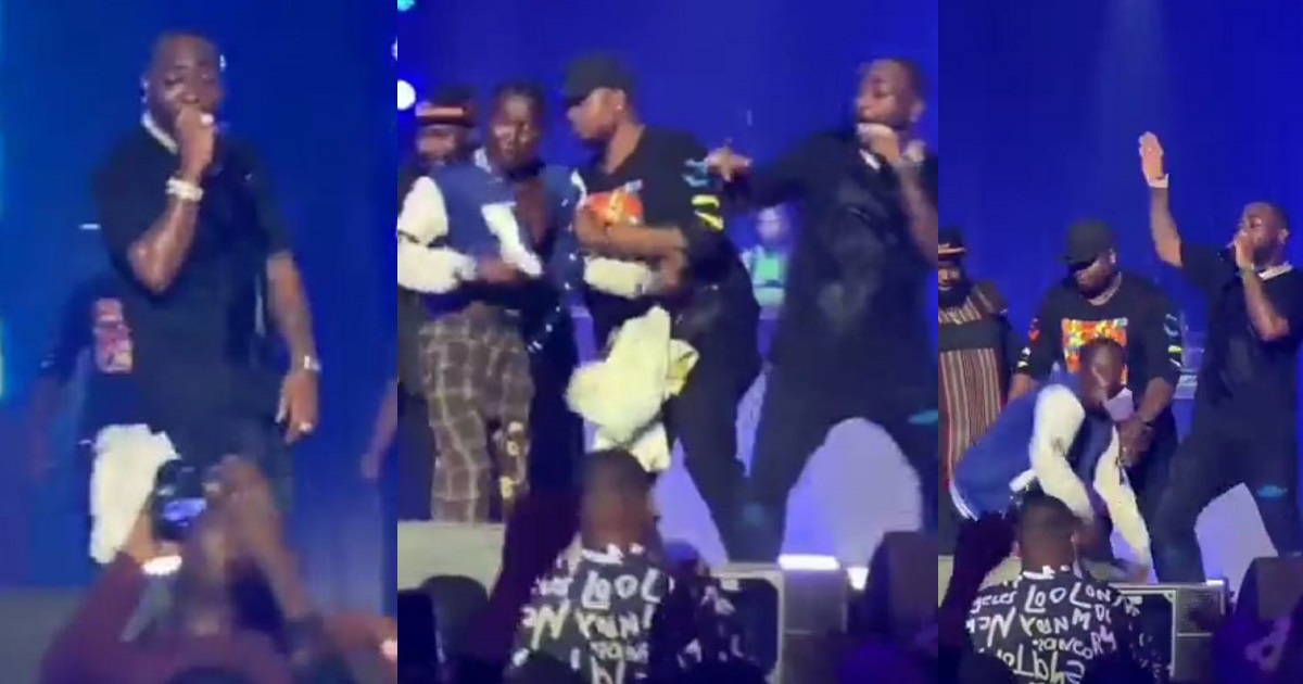 Moment Davido's bodyguard pushed a fan off the stage at a concert in ...