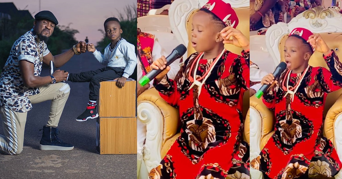 Proud father moment: Actor Jnr Pope's son speaks Igbo fluently as he ...