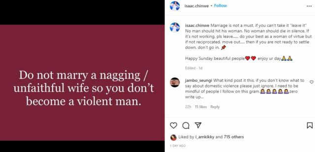 "Don't marry a nagging/unfaithful wife so you don't become a violent ...