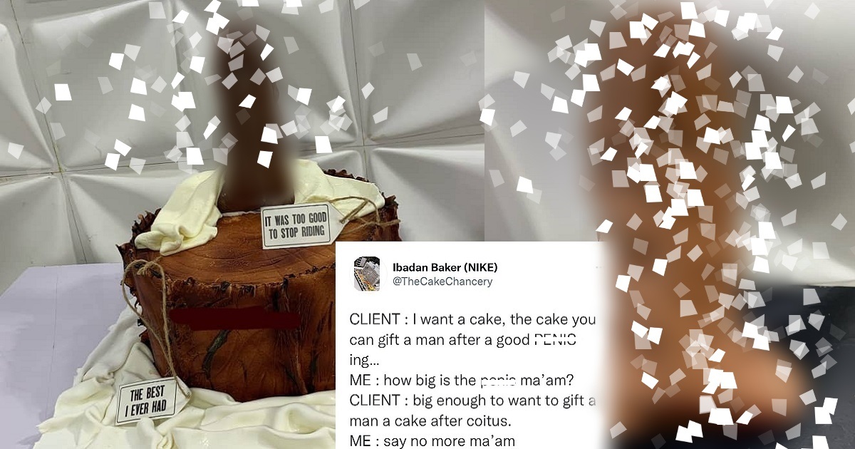 Ibadan-based baker shares photos of the huge manhood-shaped cake she ...