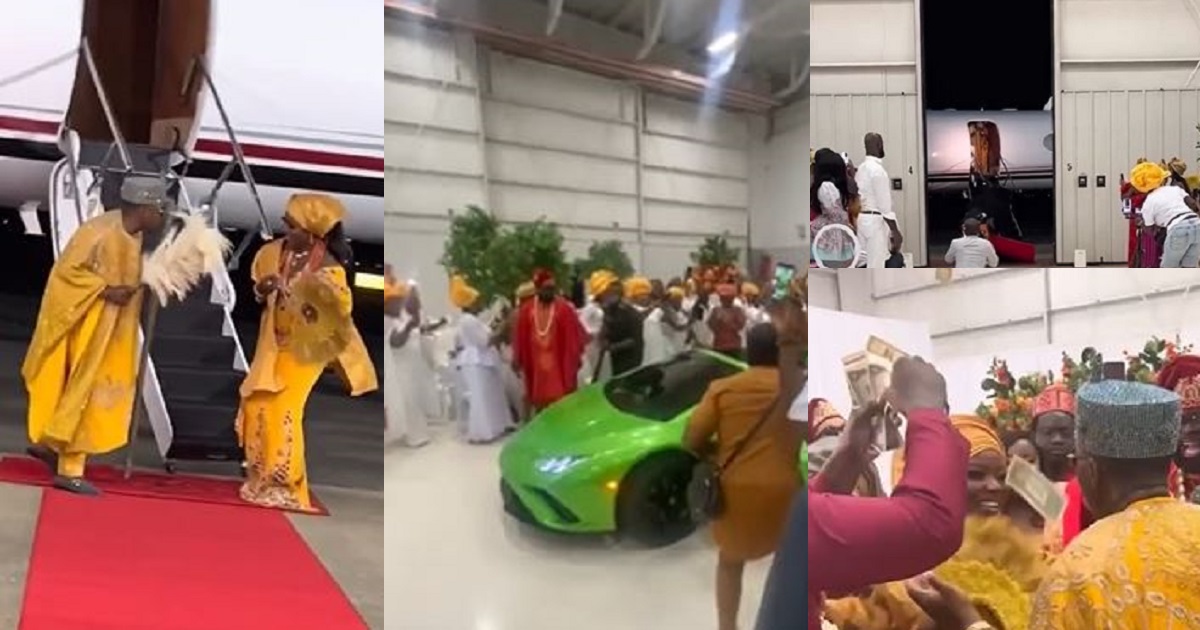 Nigerian couple make grand entrance at their wedding as they arrive in ...