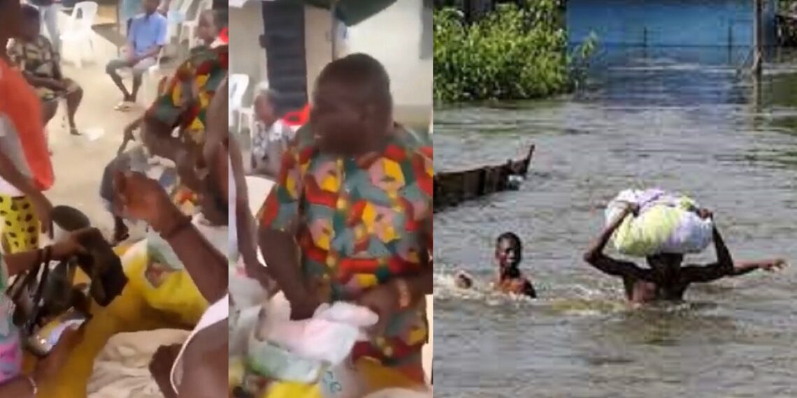 Viral video of flood victims in Bayelsa state receiving a cup of rice ...