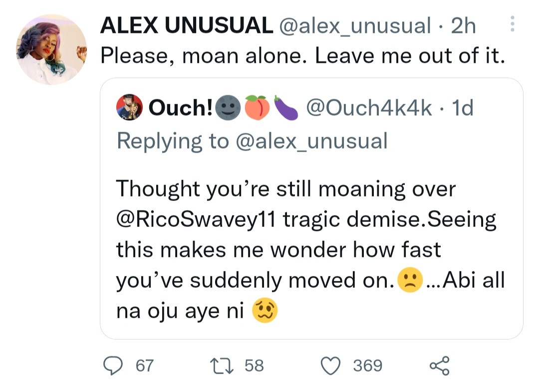 Alex Unusual responds after a follower called her out for posting new ...