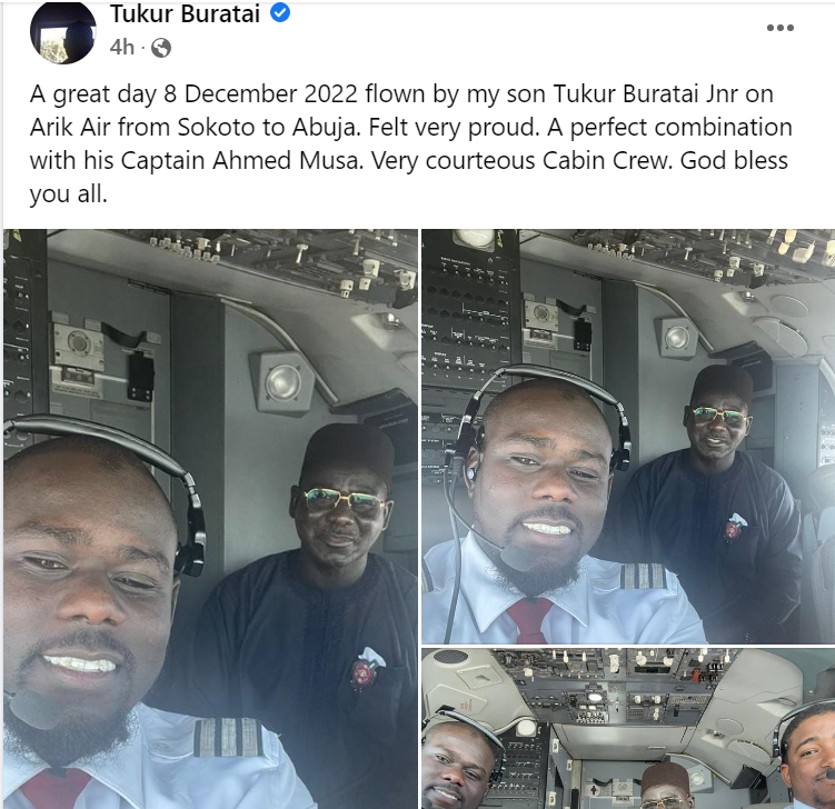 Ex-Army Chief, Buratai excited after being flown by his pilot son (Photos)