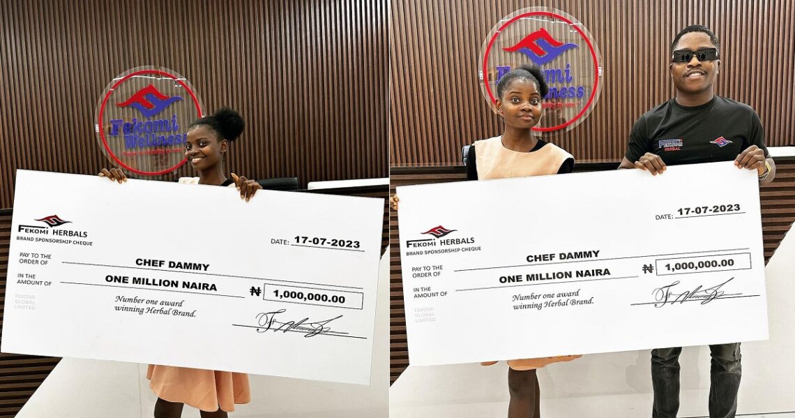 Chef Dammy excited as she receives N1 million from businessman, Fekomi ...