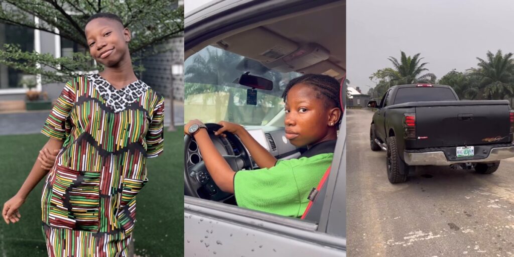 13-year-old Emmanuella causes a stir as she's captured driving a big truck (video) - YabaLeftOnline