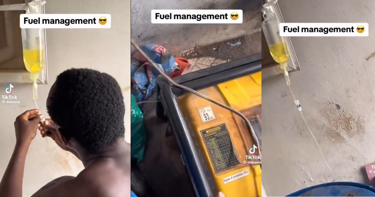 Video of Nigerian guy managing petrol by setting drip to regulate the amount of fuel going in to ...