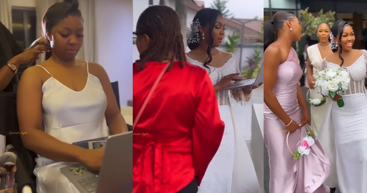 "This one no be urgent 2k babe oo"- Video of a workaholic bride working ...