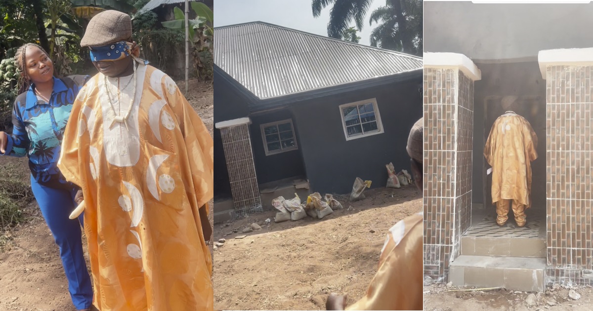 Priceless moment a lady surprised her dad with a newly built house ...