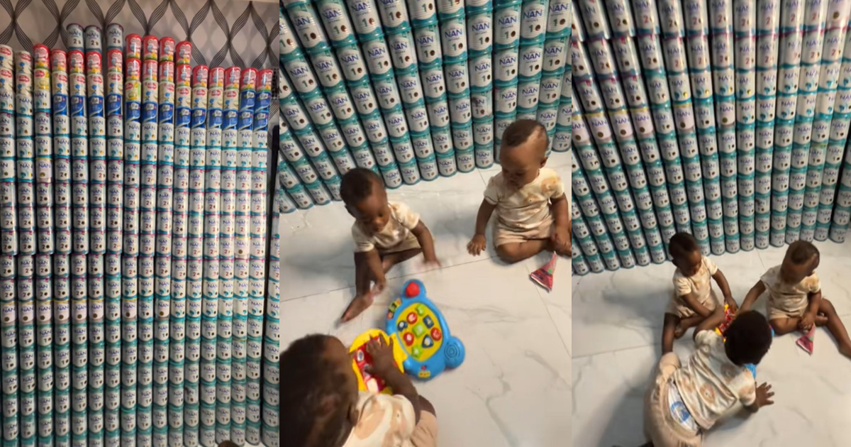 Nigerian mum shows off the large quantity of baby food her triplets ...