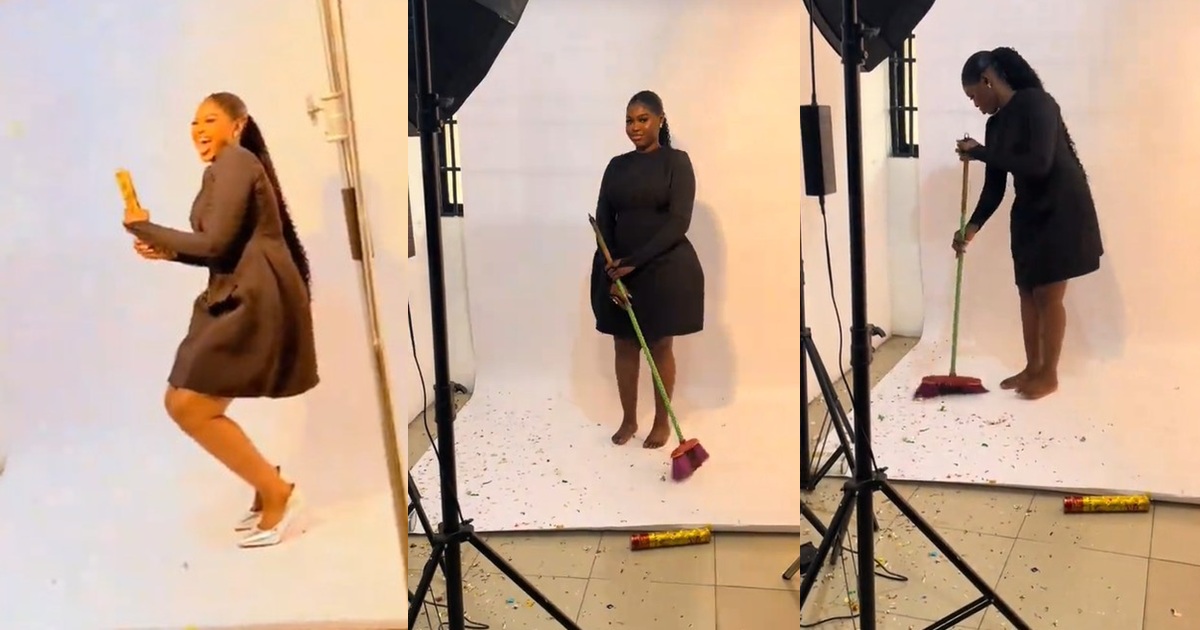Photographer instructs client to sweep after using a party popper in ...